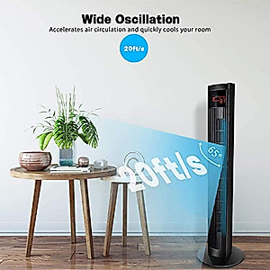 Simple Deluxe 48’’ Electric Oscillating Tower Fan with Remote Control and Large LED Display, Great for Indoor, Bedroom and Home Office, Black (48 inch)