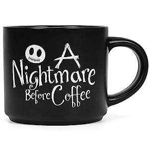 Cessfle Nightmare Before Coffee Christmas Mug, 14oz Ceramic Halloween Mugs, Jack Smile Face Skellington Mug, Spooky Halloween Themed Horror Movie Mug, Christmas Movie Cup