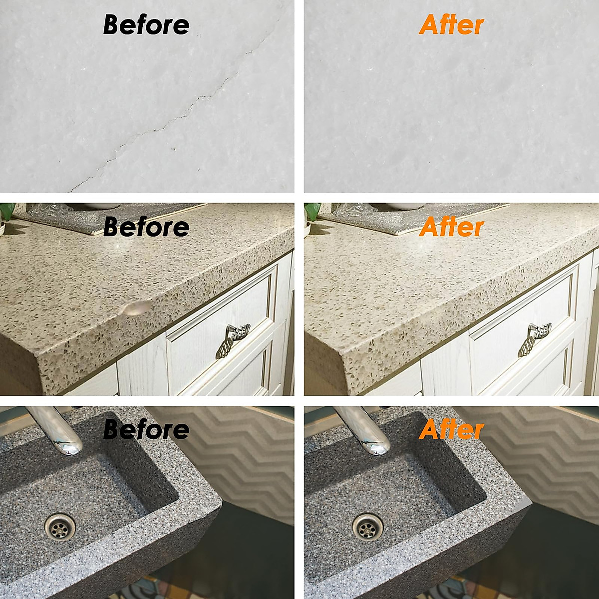 Quartz Tile Granite Marble Countertop Repair Kit (Color Match), Quartz Countertop Chip Repair Kit, Epoxy Cracked Tile Filler for Porcelain Stone Cracks Chips and Scratches