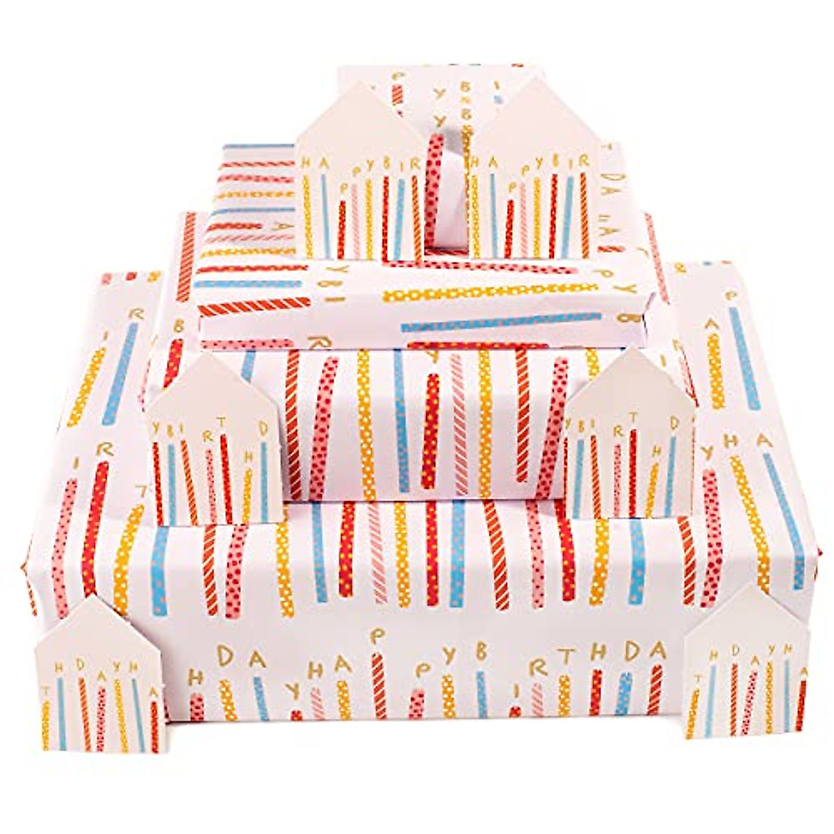 CENTRAL 23 - Happy Birthday Wrapping Paper - 6 Gift Wrap Sheets - Bday Candles - For Men Women Boys Girls - Made in the UK - Recyclable
