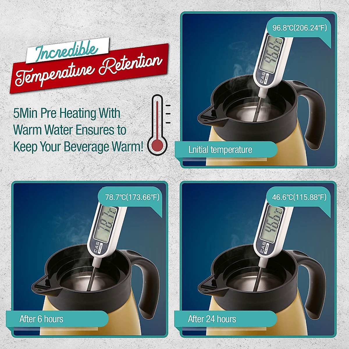 SINCE 1997 MR.CHEF 34Oz Thermal Coffee Carafe, Insulated Stainless Steel Coffee Carafes for Keeping Hot/Double Walled Vacuum Coffee Carafe (Gold, 1L)