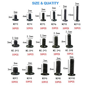 800Pcs Laptop Screws, M2 M2.5 M3 Notebook Computer PC Replacement Screw Kit Set for Sony DELL Samsung IBM HP Toshiba Motherboard SSD PC Fan Repair (16 Sizes)
