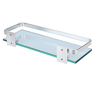 Hilitand Bathroom Rack, Aluminum Shelf Tempered Thickened Glass Bathroom Toilet Glass Storage Organizer Rack Wall Mounted with Screws for, Shower Caddies