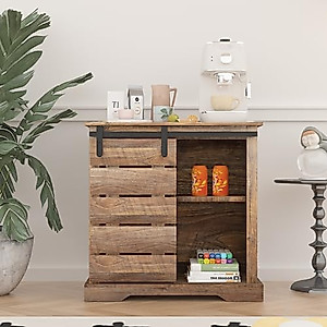 Wonder Comfort Sideboard Buffet Cabinet,Kitchen Storage Console Table with Sliding Barn Door for Living, Dining Room, Bedroom, Entryway, Rustic Brown
