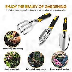 iPower 3Pcs Garden Tool Set, Heavy Duty Aluminum Gardening Kit Includes Hand Trowel, Transplant Trowel and Cultivator Hand Rake, Ergonomic Rubberized Non-Slip Handle