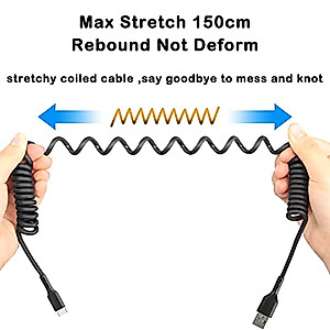 GELRHONR Retractable USB Type C Cable,Coiled USB A to USB C (3A 60W) Fast Charging and Data Cable for S10,S20,S22,Note 10 9, Pixel 4XL,Switch,OnePlus 5,Other USB C Device - Black/(Max 1.5M/4.9Ft)