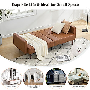 IDEALHOUSE Convertible Sofa Bed, Adjustable Couch Sleeper Modern Faux Leather, Memory Foam Loveseat Sofa Bed, Couches for Living Room, Bedroom