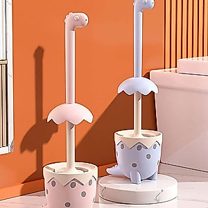 SAAKO Compact Toilet Bowl Brush Floor Standing Silicone Toilet Cleaner Brush Plastic Handle Toilet Brush Cute Animal Toilet Cleaner