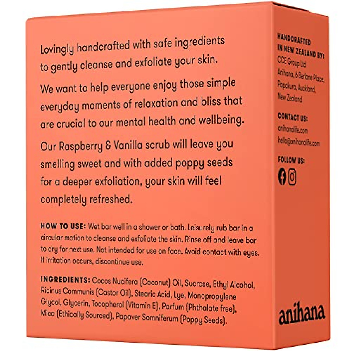 ANIHANA Sugar Scrub Soap Bars 4 Pack with Coconut Oil, Moisturizing, Exfoliating Body Scrub, Refreshing Raspberry Vanilla and Peach Smoothie Scents 3.6 Oz each