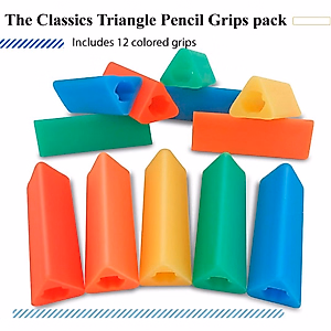 The Classics 12-Pack Triangle Pencil Grips, Assorted Bright Colors, 1.75-Inch Long (TPG-16212)