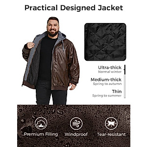 wantdo Men's Big and Tall Faux Leather Jacket Winter Coat Motorcycle Jacket With Removable Hood Coffee X-Large Tall