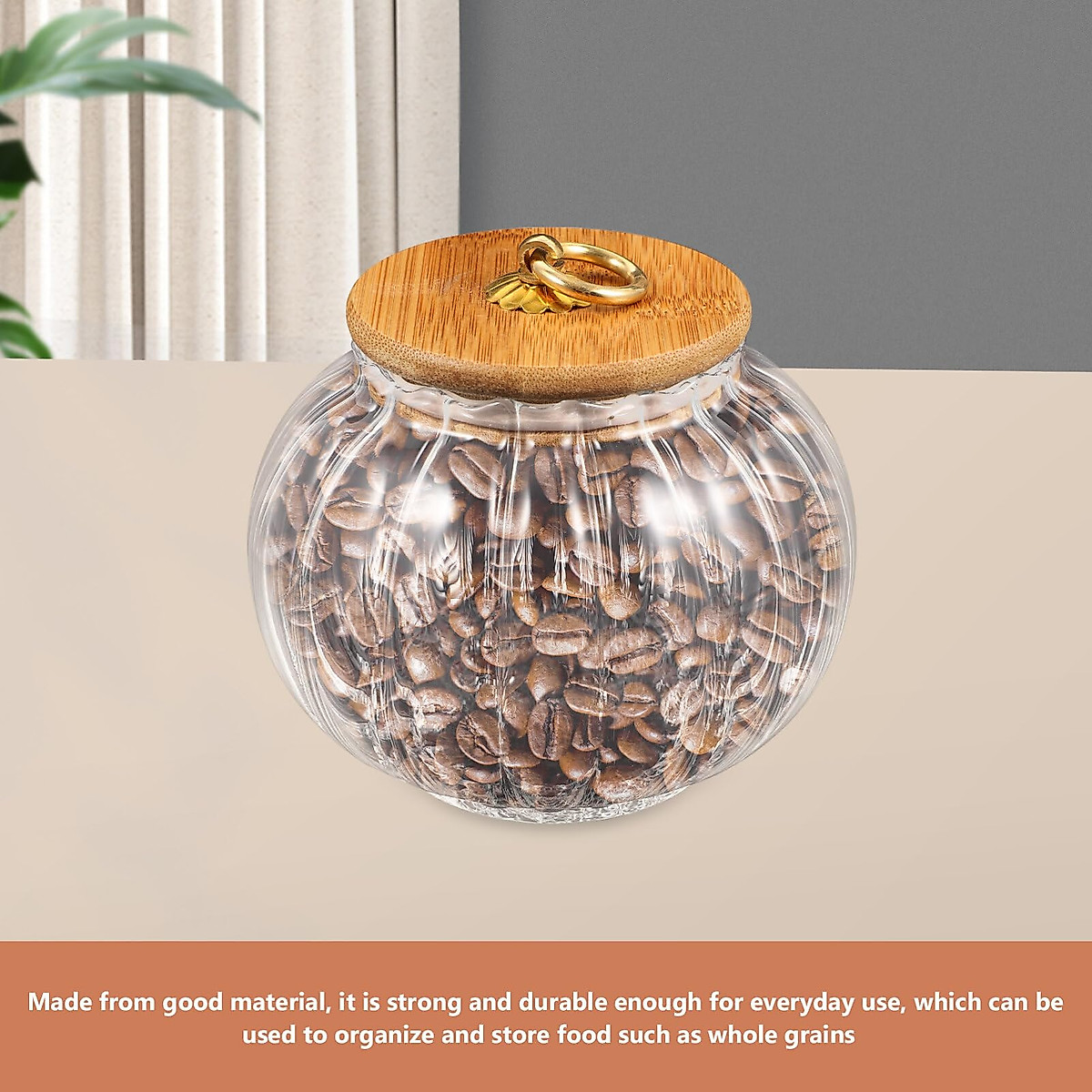 Abaodam 800ml Pumpkin Shaped Glass Food Jar Food Storage Jar with Wood Lid Kitchen Canister Storage Jar for Coffee Beans Nuts Candy Tea Snack