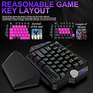 FELICON Portable one Handed Gaming Mechanical Keyboard and Mouse Combo, RGB Backlit Wired Gaming Left Handed and Up to 6400DPI Honeycomb Shell Mouse for PC Laptop Computer