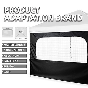 Turtle Life Sunshade Sidewall with Mesh Window and Zipper for 10x10 Pop Up Straight Canopy, 1 Pack,Black