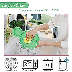 NICINGU Silicone Suction Plate spoon fork sets for Toddlers,Divided Plate Dish Placemat for Baby Kids Infant Self Feeding Training,Fits Most Highchairs, BPA Free Microwave Dishwasher Safe- Green