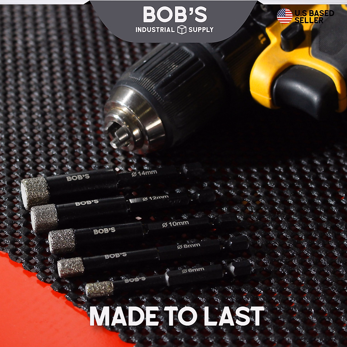 BISupply Dry Diamond Drill Bit Set - 5pc Porcelain Tile Drill Bits Ceramic Diamond Drill Bits for Stone Glass Granite