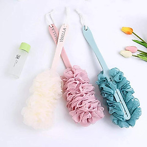 Shower Loofah with Handle for Skin Exfoliating,Shower Brush for Cleaning Body for Men and Women (Blue/Pink)