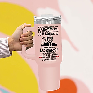 Mothers Day Gifts for Mom from Daughter, Son, Kids - Great Mom Coffee Tumbler on Birthday, Christmas, Durable Stainless Steel, Insulated for Hot or Cold Drinks, Ideal Gift for Mothers 40oz, Pink