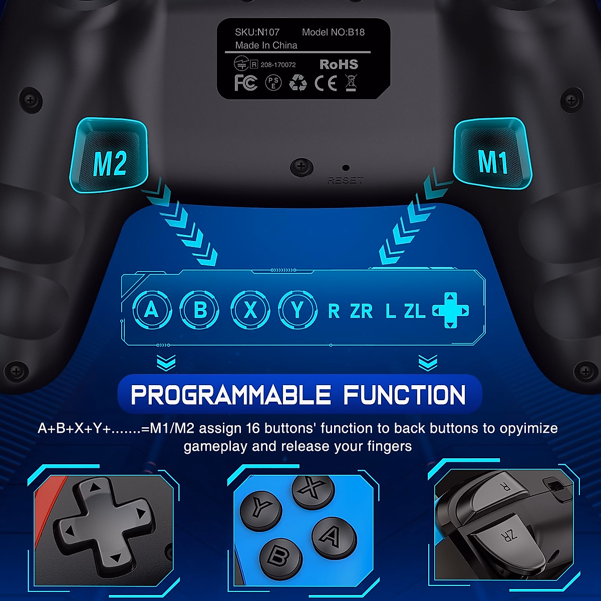 ELISWEEN Wireless Switch Controller for Switch Controller/Lite/OLED, Switch Controller Joysticks Work with iOS/Android/PC-Switch Pro TURBO Controller with Wake-up Programmable (Upgraded Vision)