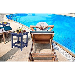 LZRS Adirondack Square Side Table, Pool Composite Patio Table,HDPE End Tables for Backyard,Pool, Indoor Companion, Easy Maintenance & Weather Resistant(Navy Blue)
