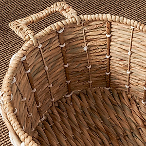 Woven Water Hyacinth Wicker with Rope Storage Basket (18" x 18" x 15" - Natural Brown) - Ideal for Halloween, Thanksgiving, and Home Organization
