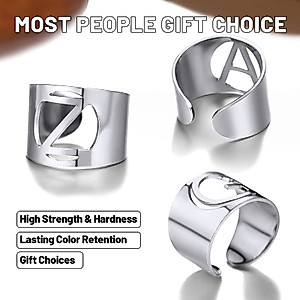 ChainsHouse Personalized Stainless Steel Bold Initial A-Z Letter Open Ring Adjustable Women Statement Rings Party Open Alphabet Cuff Rings(Letter T)