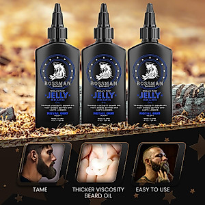 Bossman Jelly Beard Oil - Beard Growth Softener and Moisturizer Care - Larger 4oz, Bottle - 3 Pack Kit - Made in USA (Royal Oud Scent)