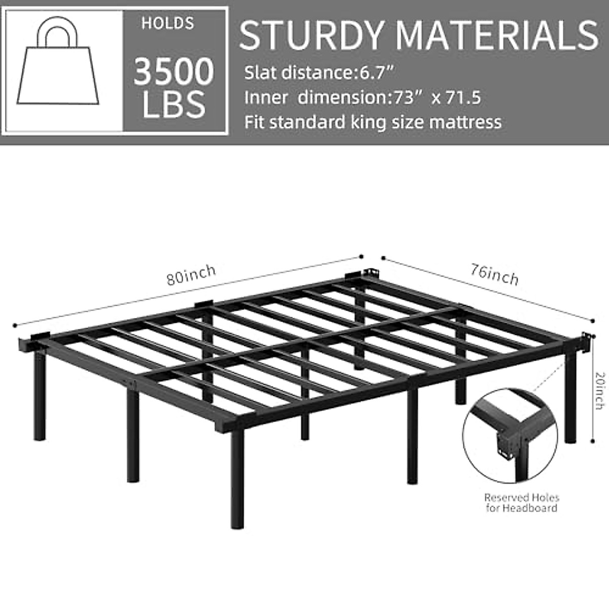 HAAGEEP 20 Inch Tall Platform Bed Frame King Size Metal Bedframe No Box Spring Needed Heavy Duty Mattress Frames High