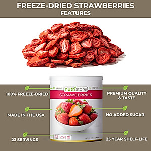 Nutristore Freeze Dried Strawberries | 100% Natural, Healthy Fruit Snacks Bulk | Premium Quality & Crispy Fresh Taste | Emergency Survival Food Supply | #10 Can | 23 Servings | 25 Year Shelf Life