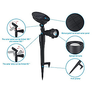 enrybia Solar Spot Lights Outdoor, 360° Rotatable Illumination Solar Powered Landscape Lights Adjustable Wall Light Waterproof Outdoor Dusk to Dawn Security Lighting for Flag Pole Yard, Garden