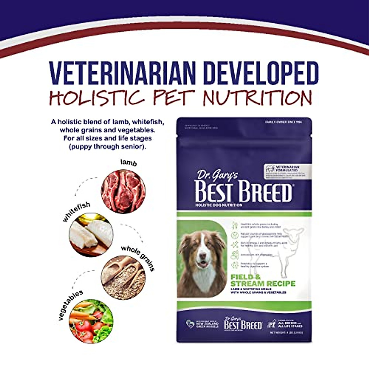 Best Breed Dr. Gary's Field & Stream Recipe, Slow-Cooked in USA, Natural Dry Dog Food for All Breeds and Sizes, 26lbs.