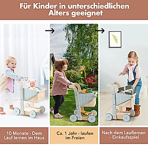 ROBUD Wooden Baby Walker for Girls Boys, Wooden Shopping Cart for Kids Toddlers, Learning Walker Toys for 10 Months 1 Year Old