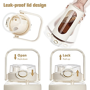 futaiphy 64oz Glass Water Bottles with Straw, Water Bottle with Silicone Sleeve & Double Drinking Lid Handle, Leakproof & BPA Free Reusable Clear Glass Water Jug with Sports Bottles, purple