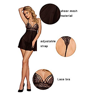 Babydoll Lingerie for Women Sexy Sleepwear for Women Babydoll Dress lace nightdress for women Black