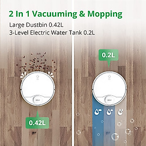 + 360 S9 Robot Vacuum and Mop, Ultrasonic & LiDAR Dual-Eye, Laser Mapping, 2650 Pa, Low Noise Design, 180 mins Running Time, Intelligent Water Tank, No-Go Zones, Compatible with Alexa