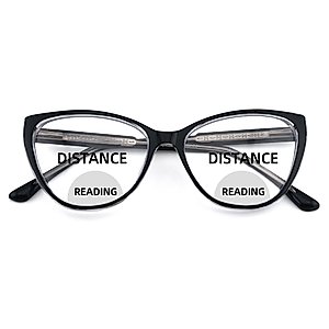 SOPHILY Cateye Bifocal Reading Glasses for Women Men, Funky Bi-focal Womens Readers Clear Top Blue Light Blocking Eyglasses,Black Frame +2.00