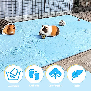 BNOSDM 12Pcs Guinea Pig Plush Pads, Reusable Rabbit Sleeping Floor Mats with Edging, Washable Guinea Pig Fleece Cage Liners, Soft Warm Bunny Bedding, Cage Pad for Small Animals (11.8", Blue)