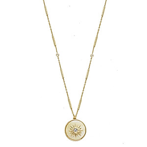 Ettika Chain Necklace for Women. Apollo Mother of Pearl 18k Gold Plated Pendant Necklace. Fashion Jewelry