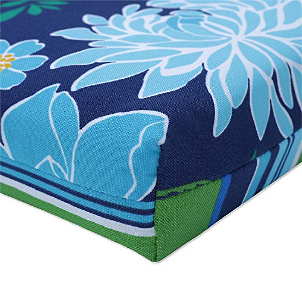 Pillow Perfect Outdoor/Indoor Spring Bling Blue/Sea Island Stripe Square Corner Chair Cushion, 2 Piece Assortment