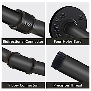 Yawinhe Industrial Pipe Clothes Rack 70'', Wall-Mounted Garment Holder Rack, Iron Heavy Duty Detachable Clothes Bar, Clothes Hanging Detachable Rod Bar for Laundry Room, Black, YMG004