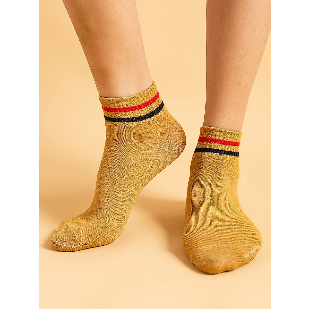 OYOANGLE Women's 8 Pairs Striped Print Ankle Socks Active Lightweight Running Socks Multicolor Striped One Size