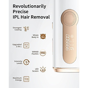 IPL Hair Removal, Laser Hair Removal with Cooling for Women and Men, AMOTAOS 3-in-1 At-Home Permanent Hair Removal Device 9 Levels Upgrade 999900 Flashes for Face Armpit Arm Bikini Line Leg Whole Body