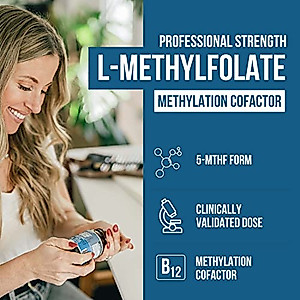 L Methyl Folate 15mg plus Methyl B12 Cofactor - Professional Strength, Active 5-MTHF Form - Supports Mood, Methylation, Cognition – Bioactive forms of Vitamin B9 & B12 (60 Capsules)