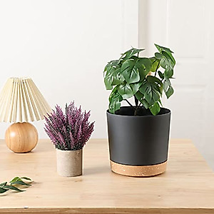 Whonline 3 Pack 8" Plant Pots Indoor, Black Plastic Flower Pots with Drainage Holes and Saucers, Modern Planters for Indoor Plants, Succulents, Flowers, Outdoor Clearance