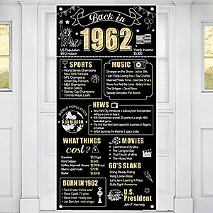 61st Birthday Decorations Back in 1962 Door Banner, Black Gold Happy 61 Birthday Door Cover Party Supplies, Sixty-one Birthday Backdrop Sign Party Decor for Outdoor Indoor