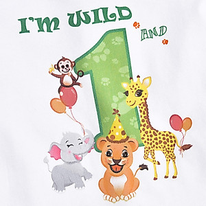Baby Boy 1st Birthday T-Shirt - I’m Wild and 1 Jungle Animals Birthday Top Tee One Year Old Jungle Birthday Party 100% Cotton Printed Short Sleeve T Shirt Gift(White, 1T)