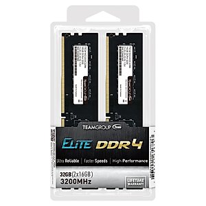 TEAMGROUP Elite DDR4 32GB Kit (2 x 16GB) 3200MHz (PC4-25600) CL22 Unbuffered Non-ECC 1.2V UDIMM 288 Pin PC Computer Desktop Memory Module Ram Upgrade - TED432G3200C22DC01