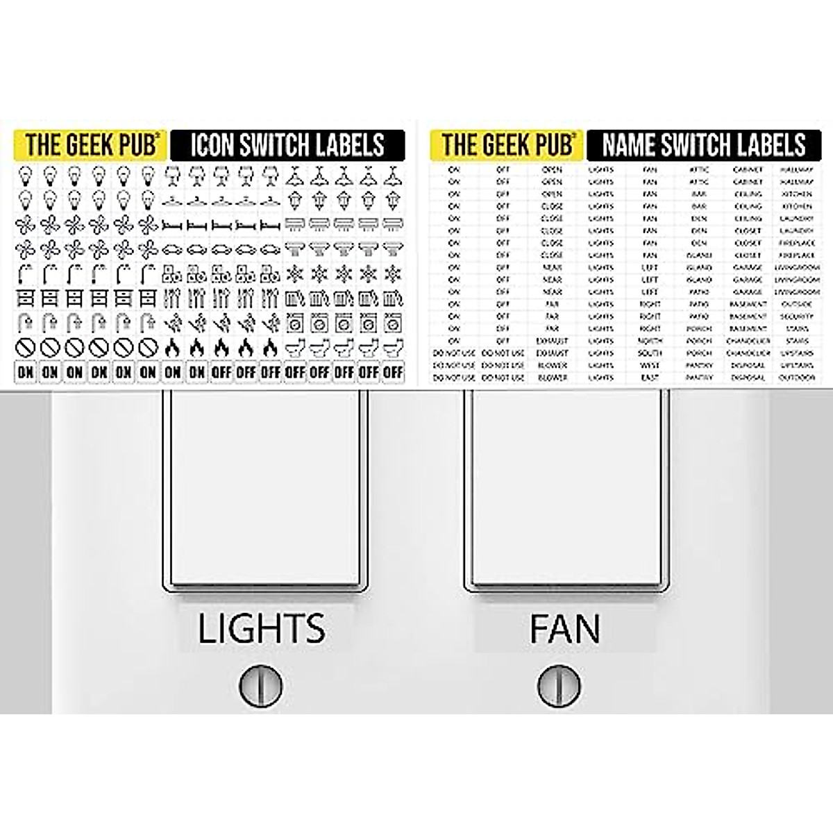 600pcs Light Switch Labels Stickers | Transparent | Light, Fan, Bathroom, Kitchen, Garage, Heater, AC for Home or Office | Labels for Light Switches and Outlets | Home Automation