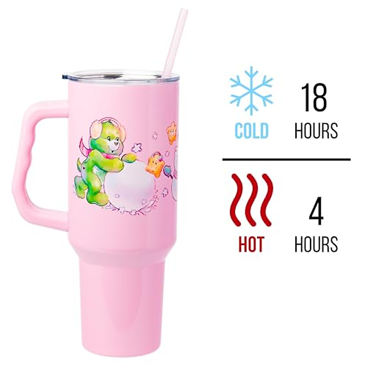 Silver Buffalo Care Bears Christmas Cuties Winter Fun Featuring Good Luck Bear, Cheer, and Christmas Wishes Bear Stainless Steel Tumbler with Handle and Straw, Fits in Standard Cup Holder, 40 Ounces