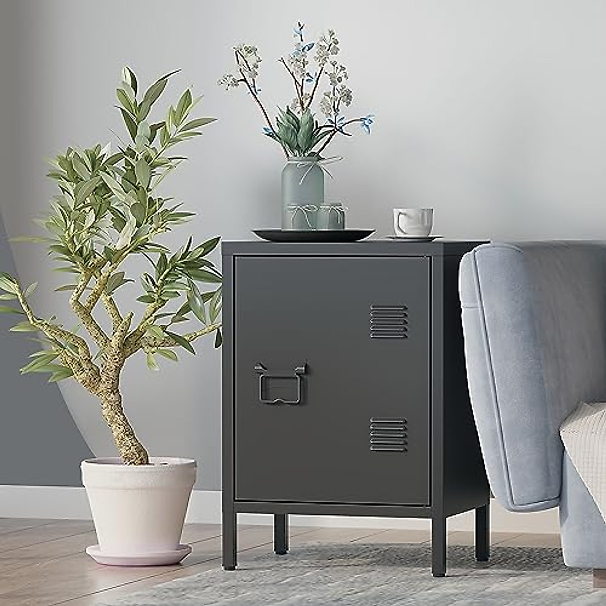 MIOCASA End Table Side Table Metal Nightstand Sofa Bedside Storage Cabinet with Storage Shelf Easy Assembly for Living Room, Bedroom